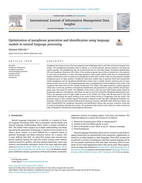 Full Article Optimization Of Paraphrase Generation And Identification Using Language Models In