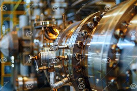 High Tech Particle Accelerator Equipment With Glowing Lights And Intricate Metal Components