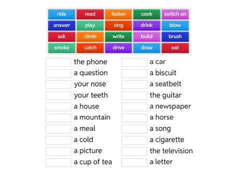 Verb Noun Collocations Match Up