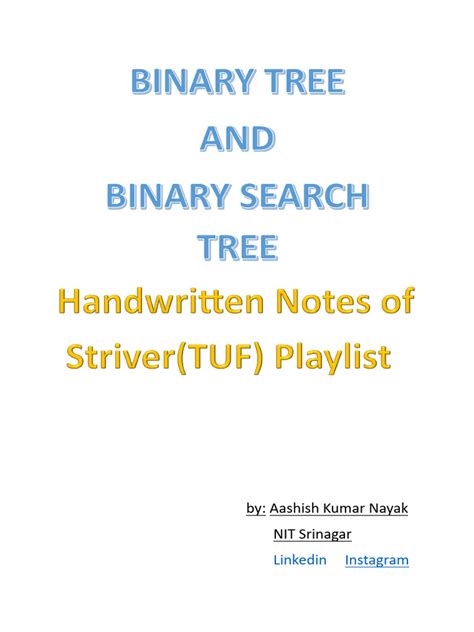 striver tuf playlist binary trees and bst handwritten notes pdf