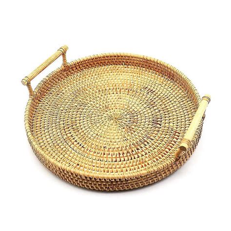 Round Rattan Wicker Storage Basket With Handle Hand Woven Natural