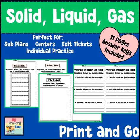 States Of Matter Worksheets Solid Liquid Gas Activities For