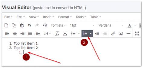 How To Create Sub Lists In Visual Editor Word To HTML