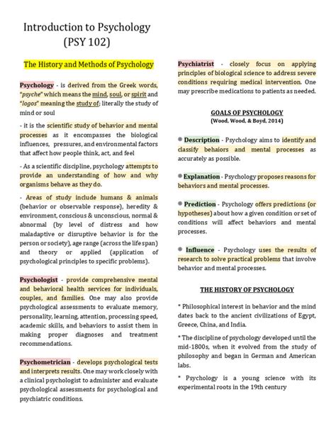 Psy 102 Notes History And Methods Of Psychology Pdf Psychology Science And Mathematics