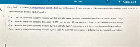 Solved Part 1 ﻿of 91 ﻿points 0 ﻿of 1using The Excel Data