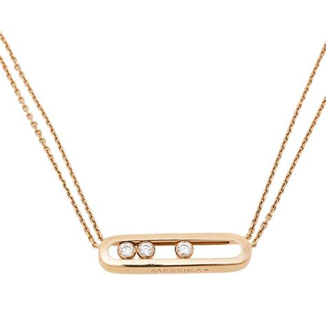 Messika Move Diamond 18K Rose Gold Double Chain Pendant Necklace ...