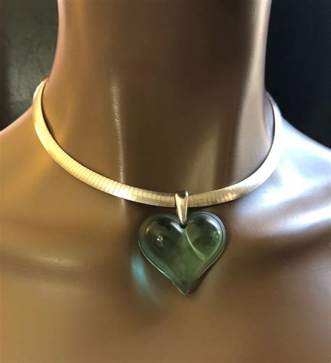 Vintage Double Sided Omega Reversible Necklace Wlarge Aqua Lalique