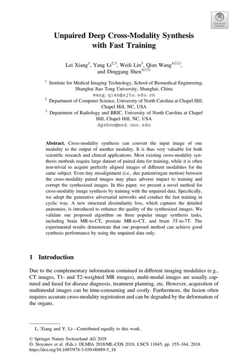 Pdf Unpaired Deep Cross Modality Synthesis With Fast Training Th International Workshop