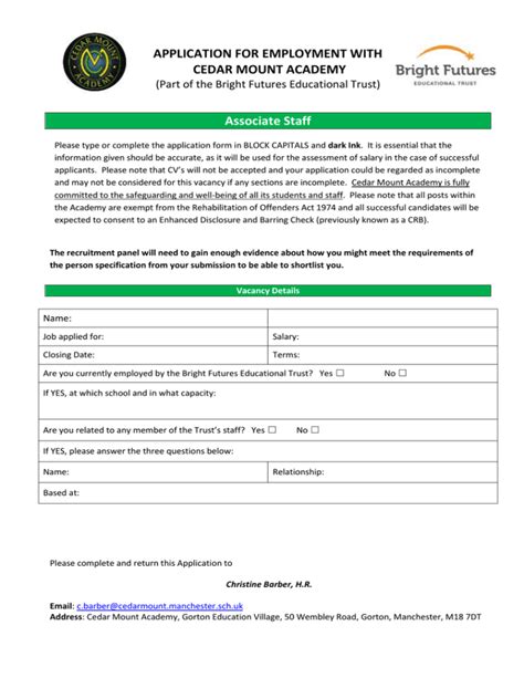 Application Form Associate Staff