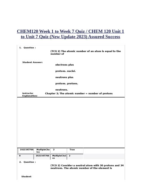 Chem120 Week 1 To Week 7 Quiz Chem 120 Unit 1 To Unit 7 Quiz New Update 2023 Assured S