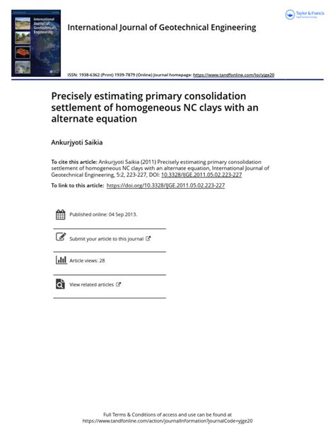 Precisely Estimating Primary Consolidation Settlement Of Homogeneous Nc Clays With An Alternate