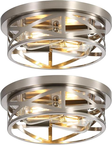 2 Pack Close To Ceiling Lights Modern Brushed Nickle Flush Mount Ceiling Light Fixture 11 Inch