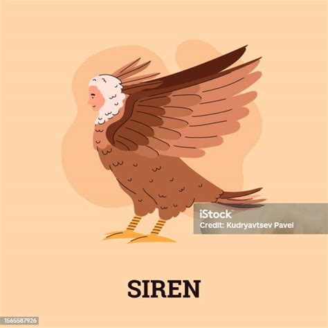사이렌 신화 속 생물 이름이 있는 카드 플랫 벡터 일러스트레이션 그리스 신화 인간과 같은 성격 민속 전설 및 동화의 개념 세이렌에 대한 스톡 벡터 아트 및 기타 이미지