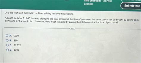Answered This Question 1 Point S Possible Oa 200 B 30 O C 1 070 O D