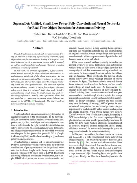 Squeezedet Unified Small Low Power Fully Convolutional Neural Networks For Real Time Object