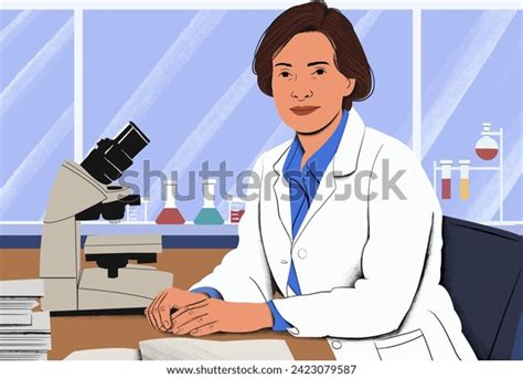 Confident Female Scientist Lab Microscope Representing Stock Illustration 2423079587 Shutterstock