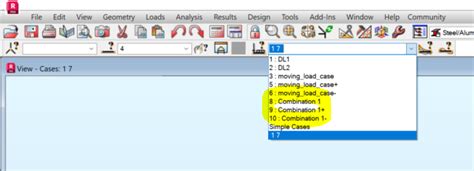 which moving load cases should be selected for combinations generation