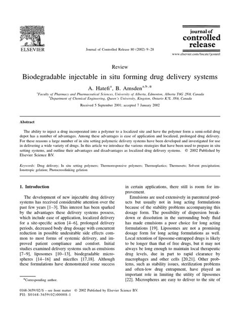 Biodegradable Injectable In Situ Forming Drug Delivery System1 Pdf Polymers Gel