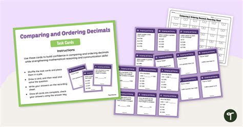 Comparing And Ordering Decimals Activity Task Cards Teach Starter