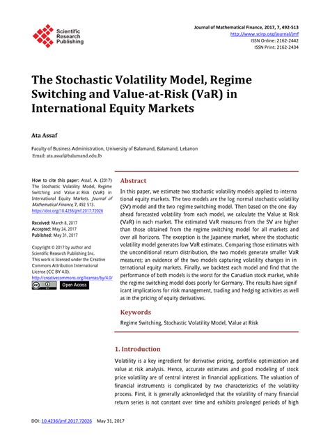 Pdf The Stochastic Volatility Model Regime Switching And Value At