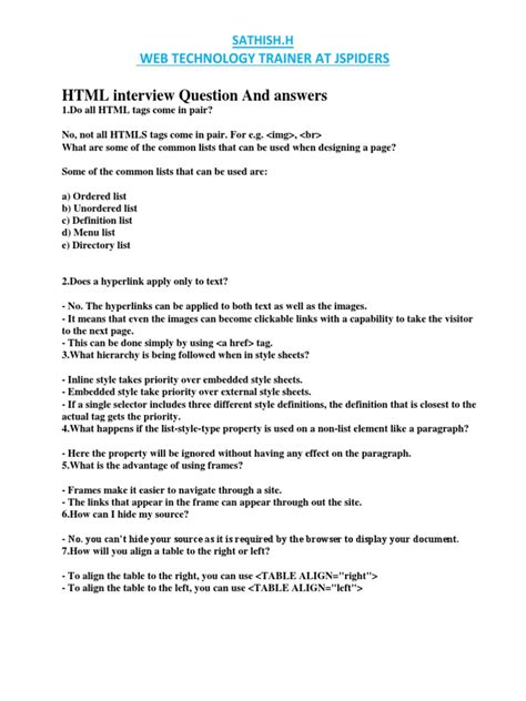 Htmlquestionand Answer Pdf Html Element Html
