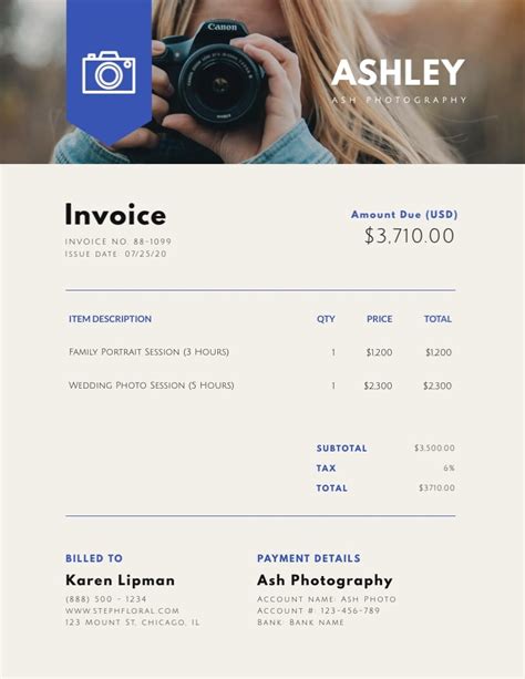 Photography Invoice Template Visme