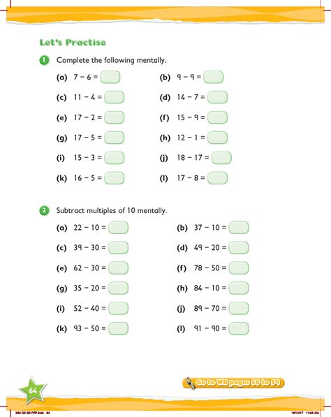max maths year 3 practice review of subtraction facts and mental