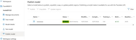 Why My Custom Translator Can Not Be Published For Using Microsoft Qanda