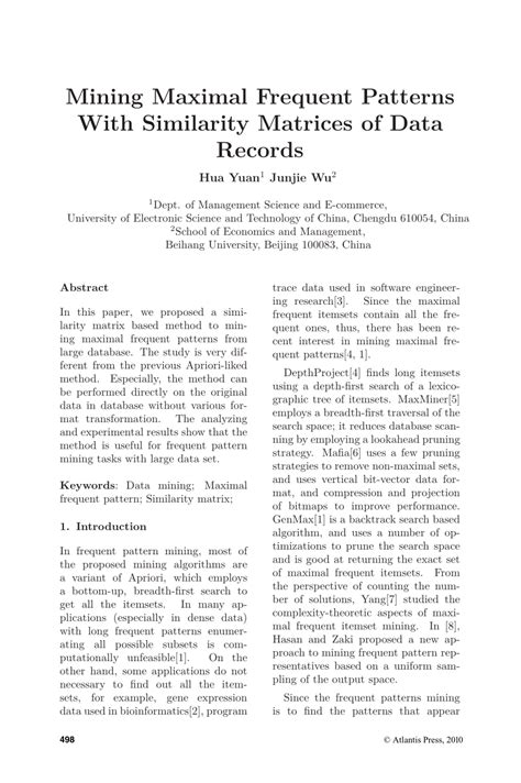 pdf mining maximal frequent patterns with similarity matrices of data