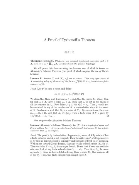 a proof of tychonoff s theorem general topology mathematical analysis