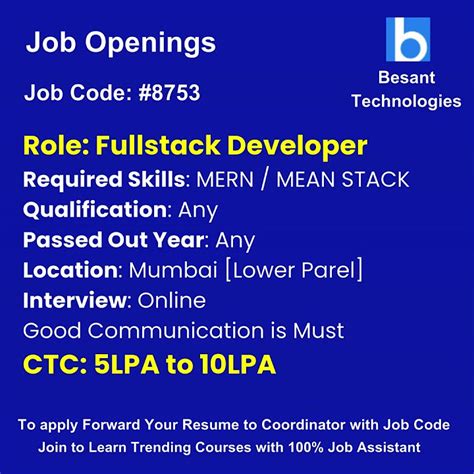 Fullstack Developer Job Openingsbest Software Institute In Chennai And Bangalorebesant