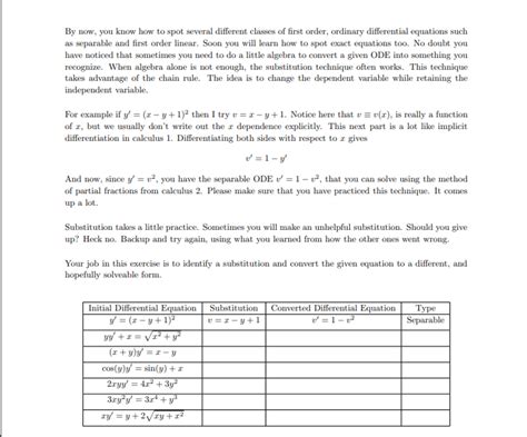 solved differential equations class please solve the table