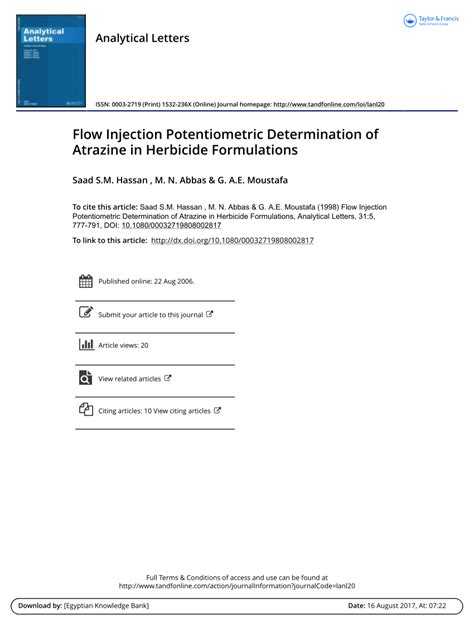 Pdf Flow Injection Potentiometric Determination Of Atrazine In Herbicide Formulations