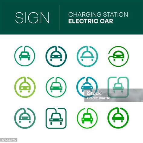 충전소 전기 자동차 표지판 세트 전기 자동차를 급유 하는 아이콘 충전 을 위한 로고 주차장으로 에코트랜스포트 벡터 기호입니다 가리키기에 대한 스톡 벡터 아트 및 기타 이미지
