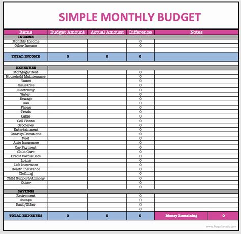Free Printable Monthly Budget Worksheets Printable Sight Words List