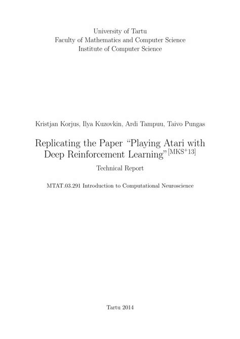 Pdf Playing Atari With Deep Reinforcement Learning Ut · Per