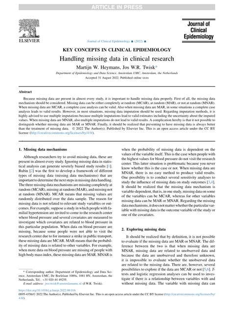 PDF Handling Missing Data In Clinical Research