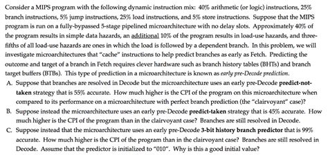 Solved Consider A Mips Program With The Following Dynamic