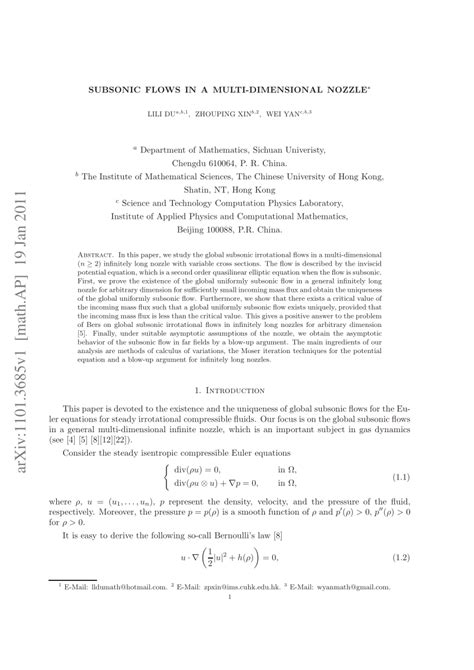 Pdf Subsonic Flows In A Multi Dimensional Nozzle