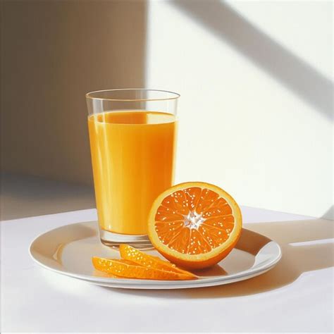A glass of freshly squeezed orange juice with a breakfast plate | Premium AI-generated image