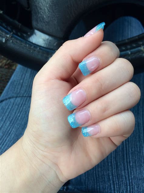 Blue French Nail Tips French Tip Acrylic Nails Glitter Nails Acrylic Square Acrylic Nails