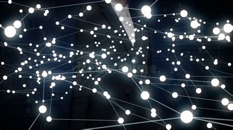 Businesswoman Touching Screen Iot Technology Connect Global World Map Dots Makes World Map