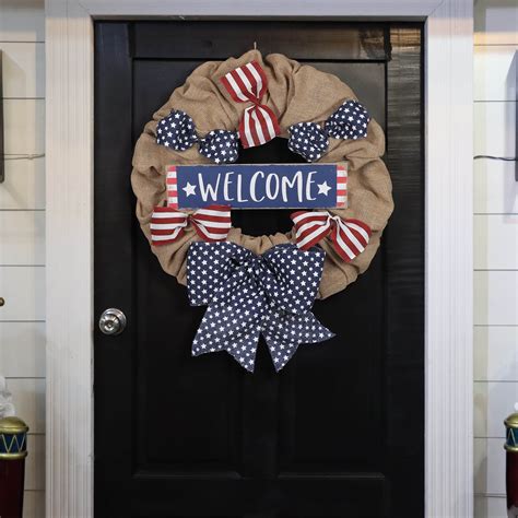 Viwing 26 Fourth Of July Welcome Sign Wreath Independence Day