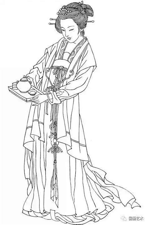 白描美女图 花瓣网