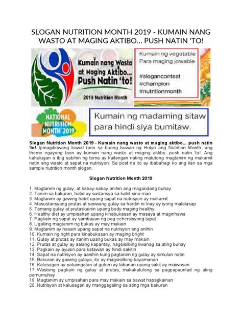 Slogan Nutrition Month 2019 Pdf
