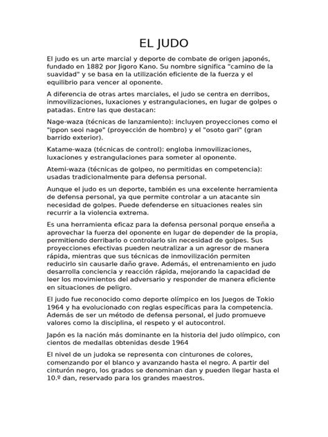 El Judo Arte Marcial Y Defensa Personal Pdf Judo Artes Marciales Del Este Asiático