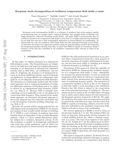 Pdf Koopman Mode Decomposition Of Oscillatory Temperature Field