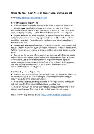 Oracle R Apps Short Notes On Request Group And Request Set PDF