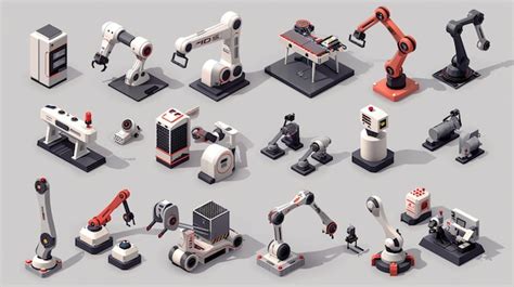 A Collection Of Isometric Robots Robotic Arms And Automated Machinery Premium Ai Generated Image