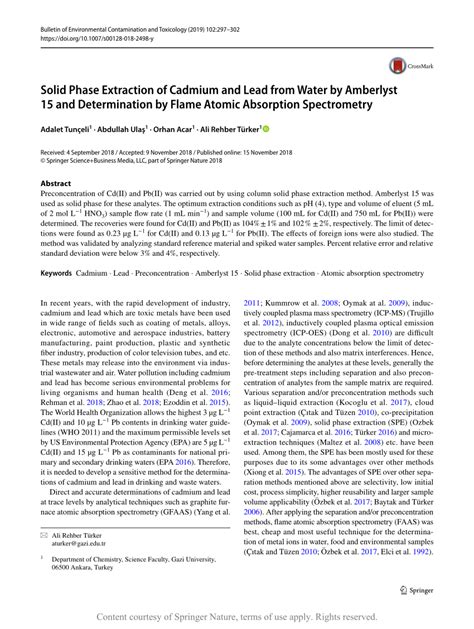 Solid Phase Extraction Of Cadmium And Lead From Water By Amberlyst 15 And Determination By Flame